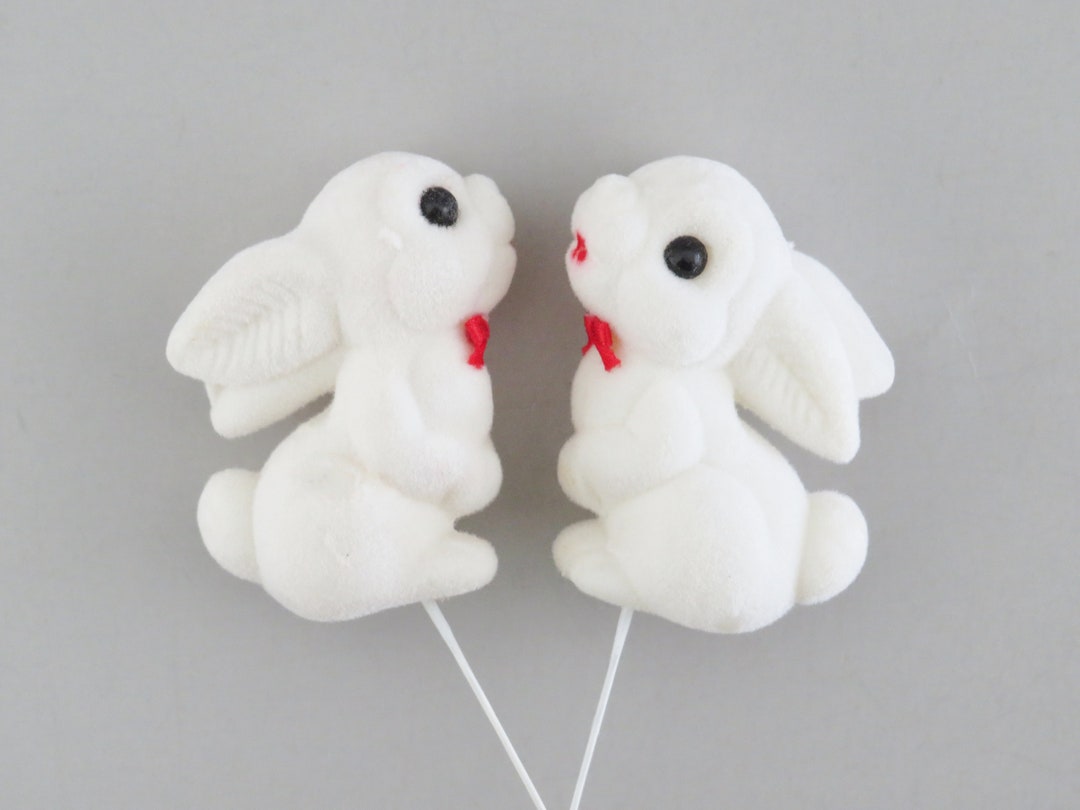 White Bunny Rabbit Picks, Flocked Rabbit Pick, Easter Basket Stuffers ...