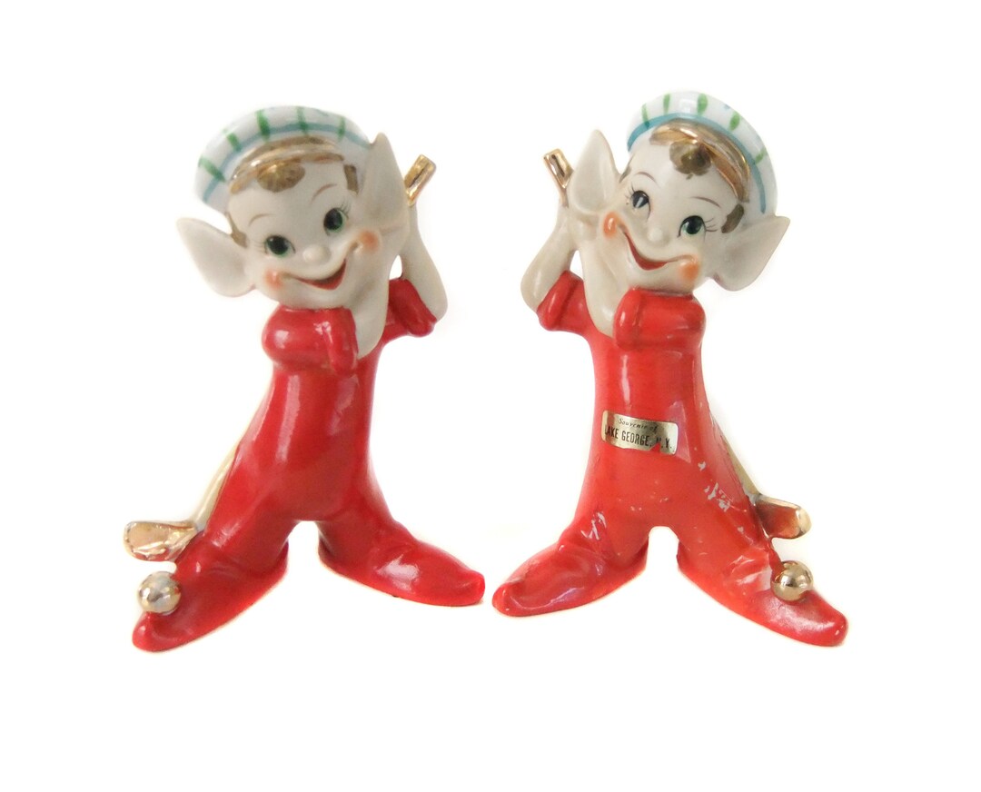 Golfing Pixie Elves, Golfer Golf Gift, Vintage Christmas Pixie Elf ...