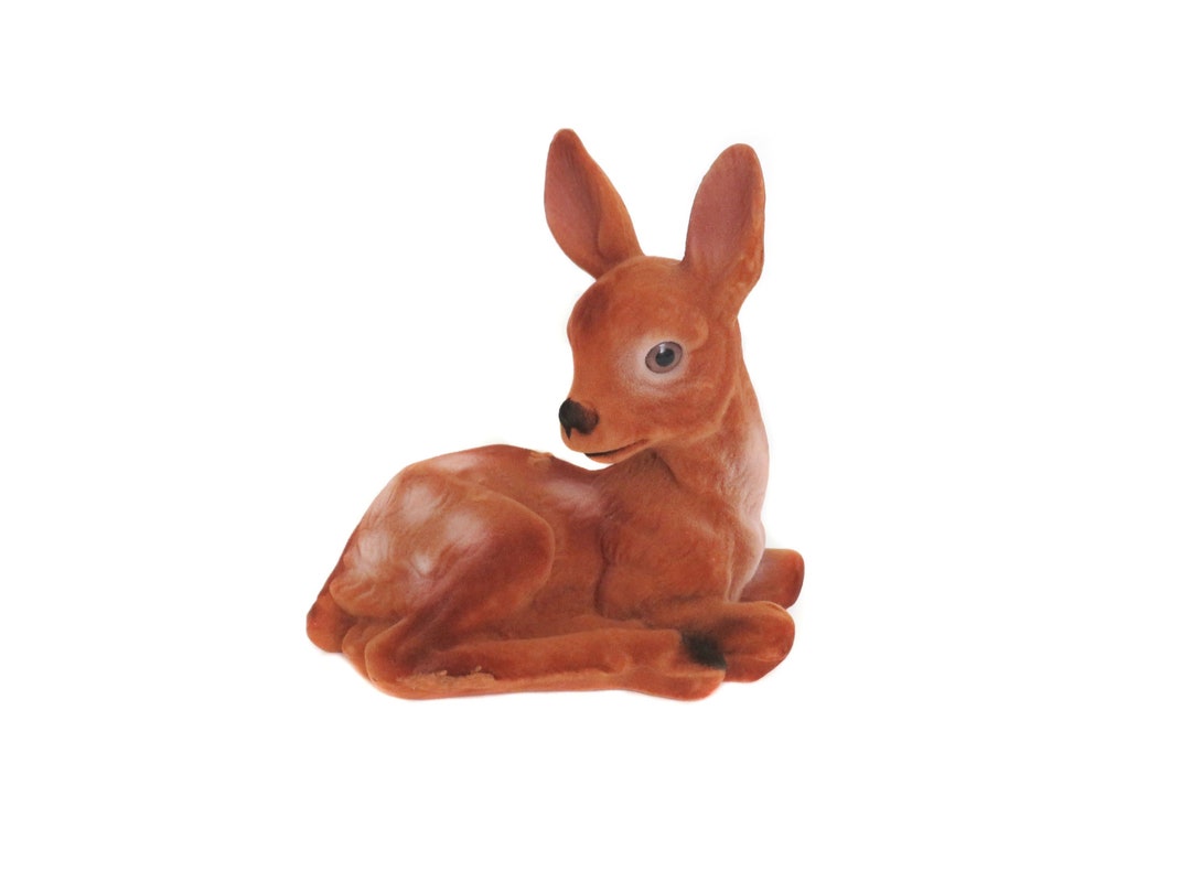 Flocked Fawn Figurine, Vintage Flocked Plastic Deer Figurine, Vintage ...