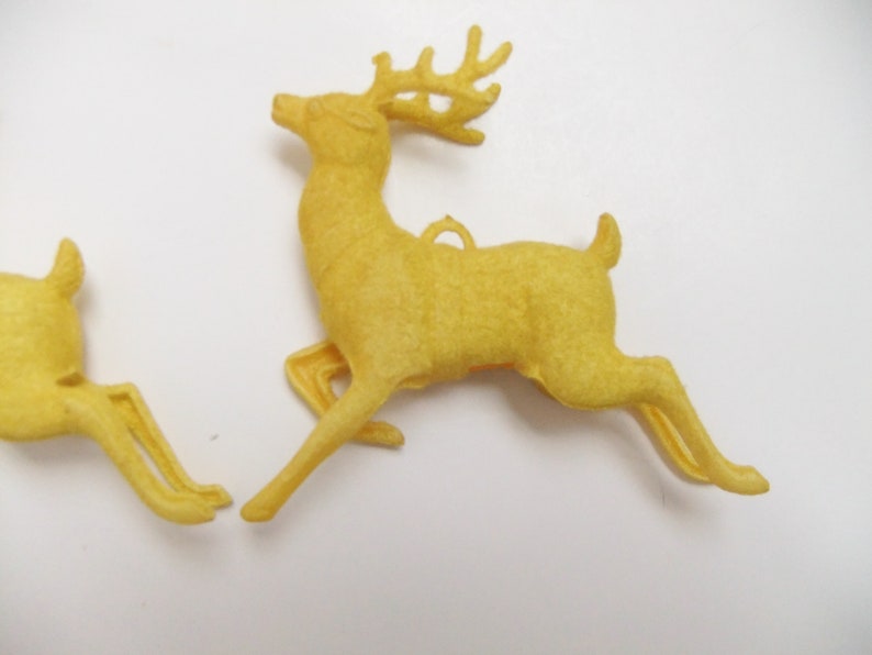Yellow Flocked Reindeer Ornaments Vintage Reindeer Ornaments | Etsy