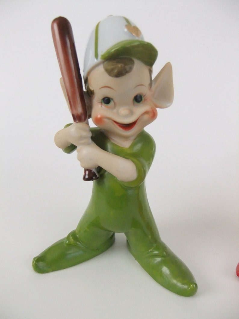 Vintage Elf Figurines Baseball Pixie Elves Green and Red | Etsy