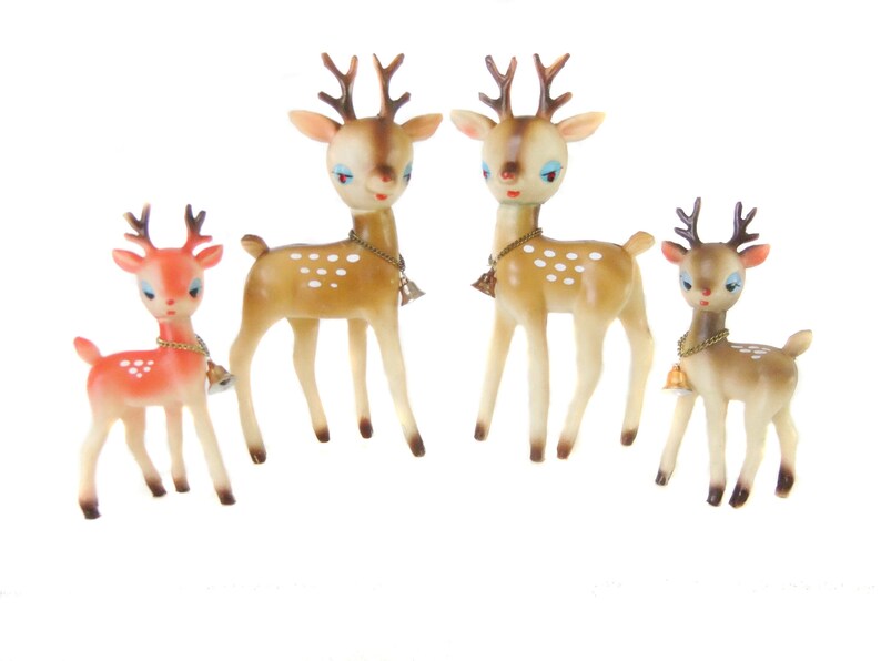 Vintage Reindeer Figurines Plastic Rubber Reindeer Figures | Etsy