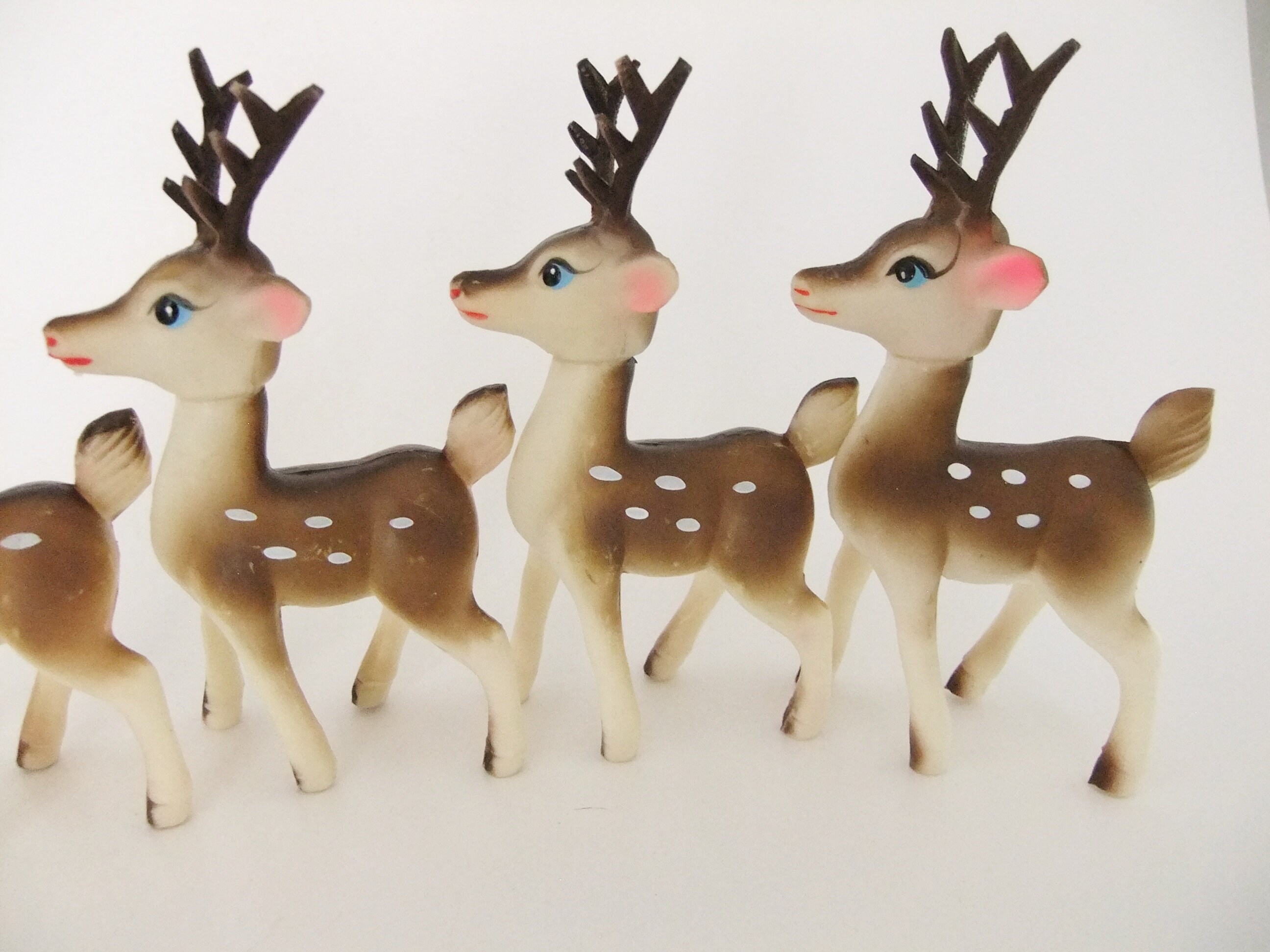 6 Vintage Japan Reindeer Blue Eyes Pink Ears 1950's | Etsy