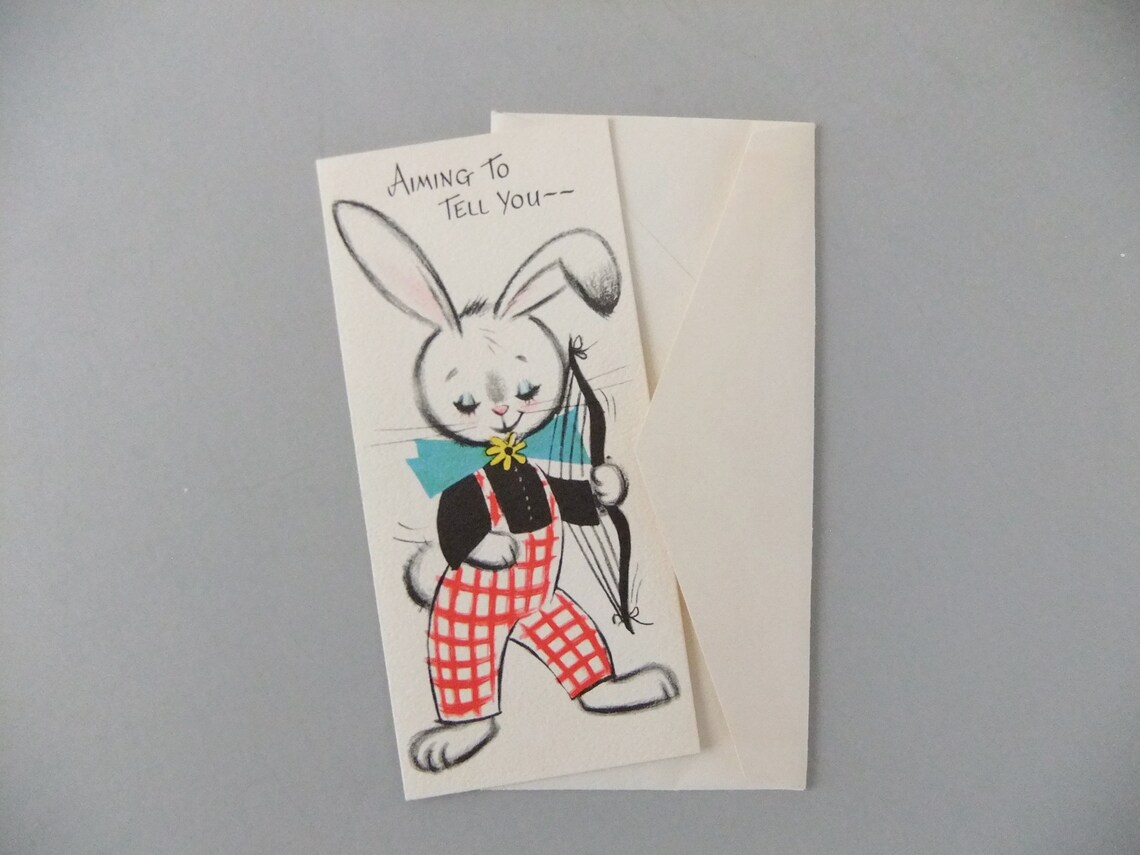 Cupid Rabbit Valentine Card, Unused Vintage Valentines, Bunny Rabbit ...