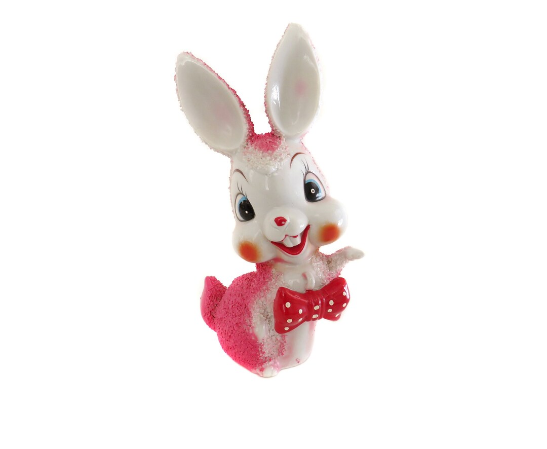 Vintage Pink Rabbit Figurine, Japan Rabbit, 1950's Easter Rabbit Decor ...