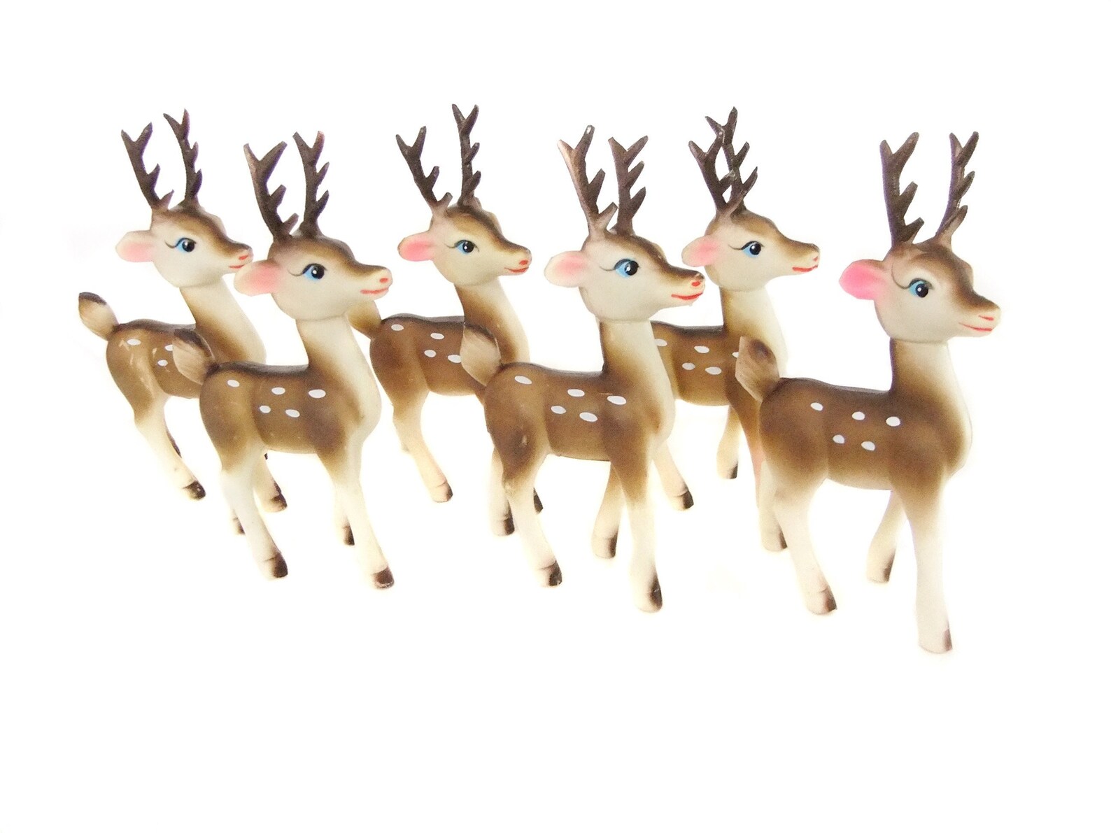 6 Vintage Japan Reindeer Blue Eyes Pink Ears 1950's | Etsy