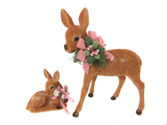 Vintage Flocked Deer Figurines Vintage Deer Fawn Figurines | Etsy