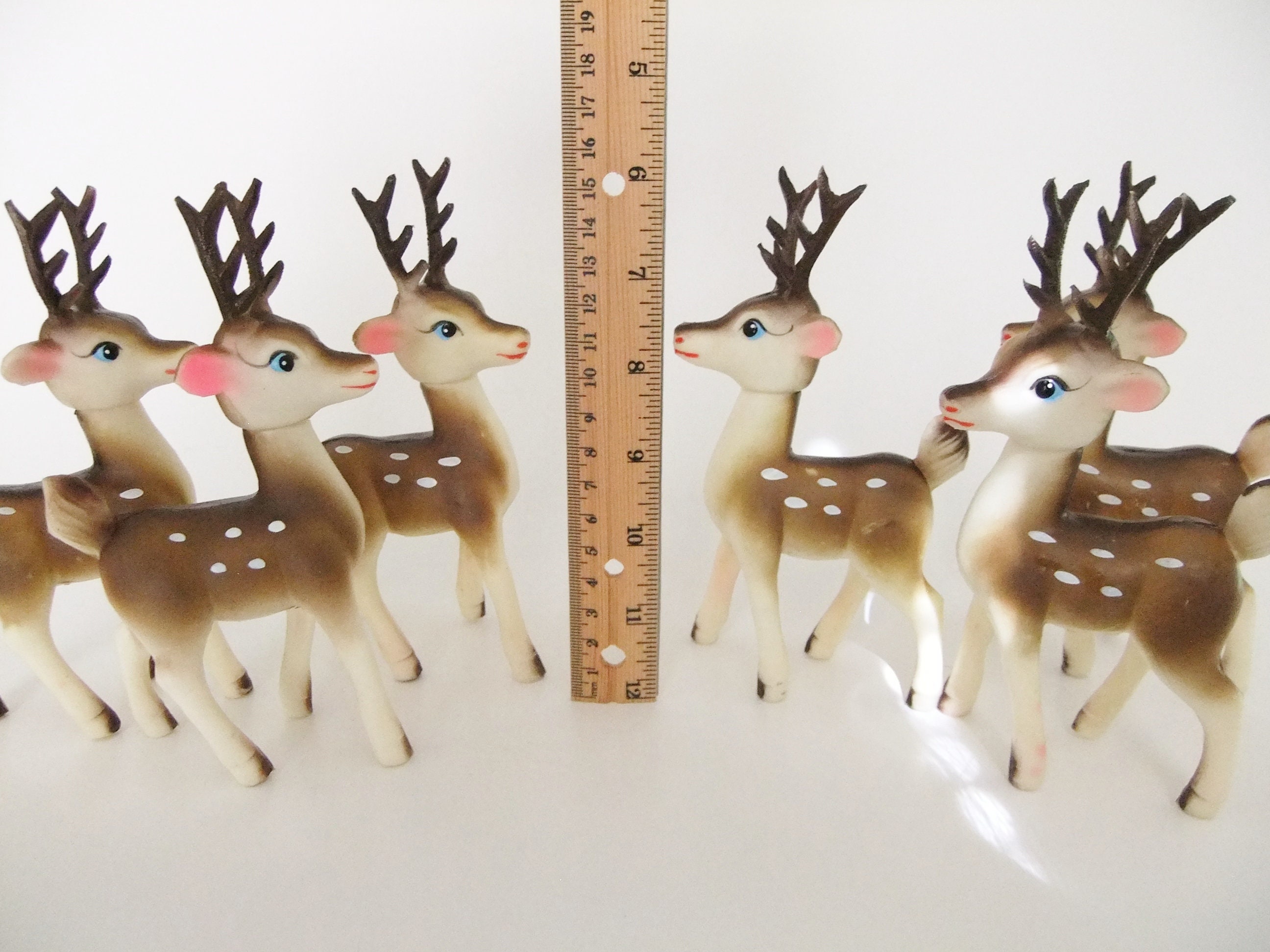 6 Vintage Japan Reindeer Blue Eyes Pink Ears 1950's | Etsy