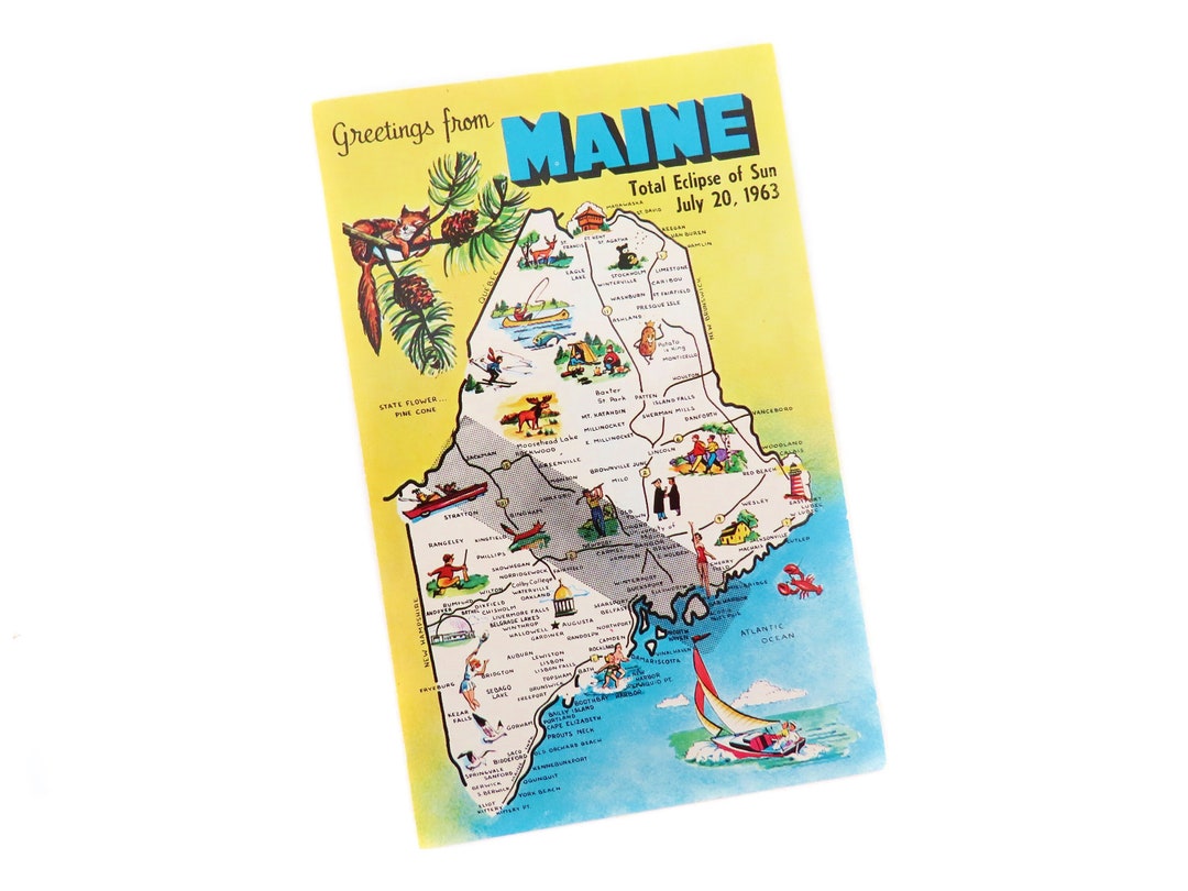 Vintage Maine Postcard, Unused Main State Map Postcard, July 20, 1963 ...