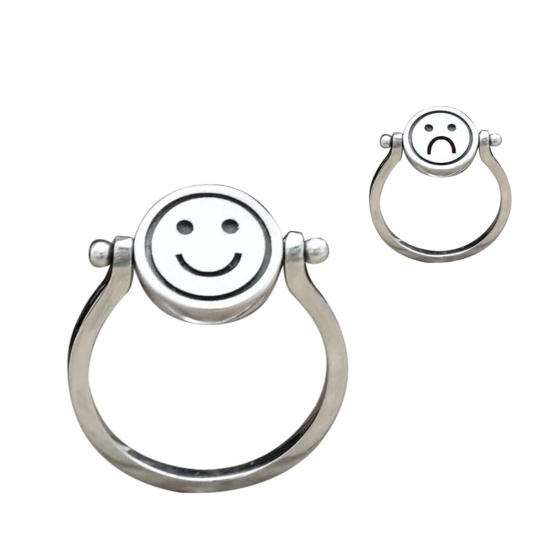 Reversible Rotary Smiley Ring Silver Emoji Rotary Ring Reversible Ring ...