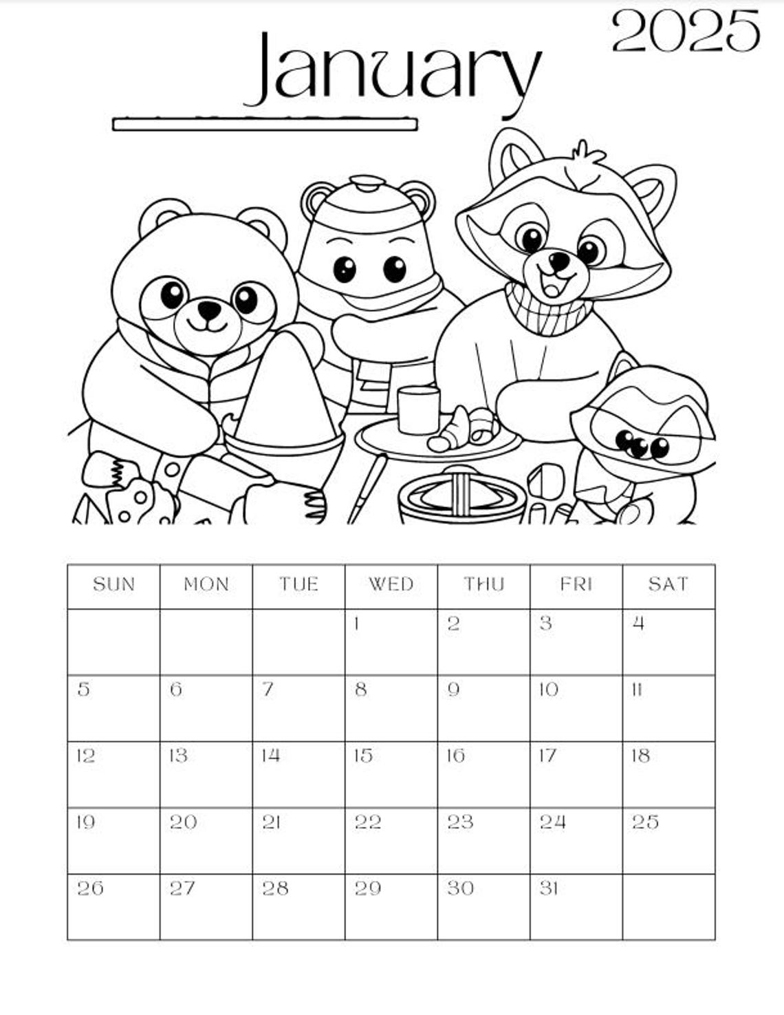 2025 Cozy Friends Coloring Calendar - Etsy