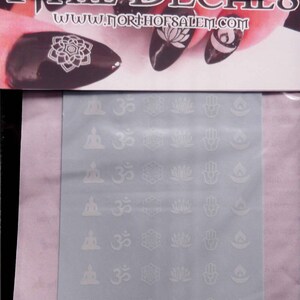 YOGA Nail Decals | Meditation Mixed Symbol WHITE Nail Art Set | Lotus ...