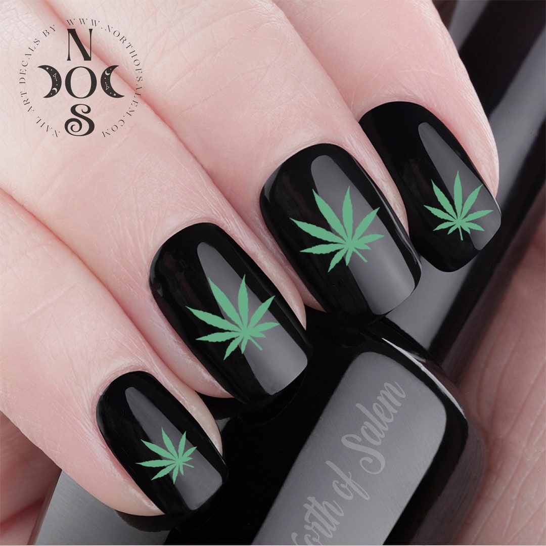 Pot Nail Decals 62 Green OPAQUE Waterslide Transfers Marijuana Nail ...