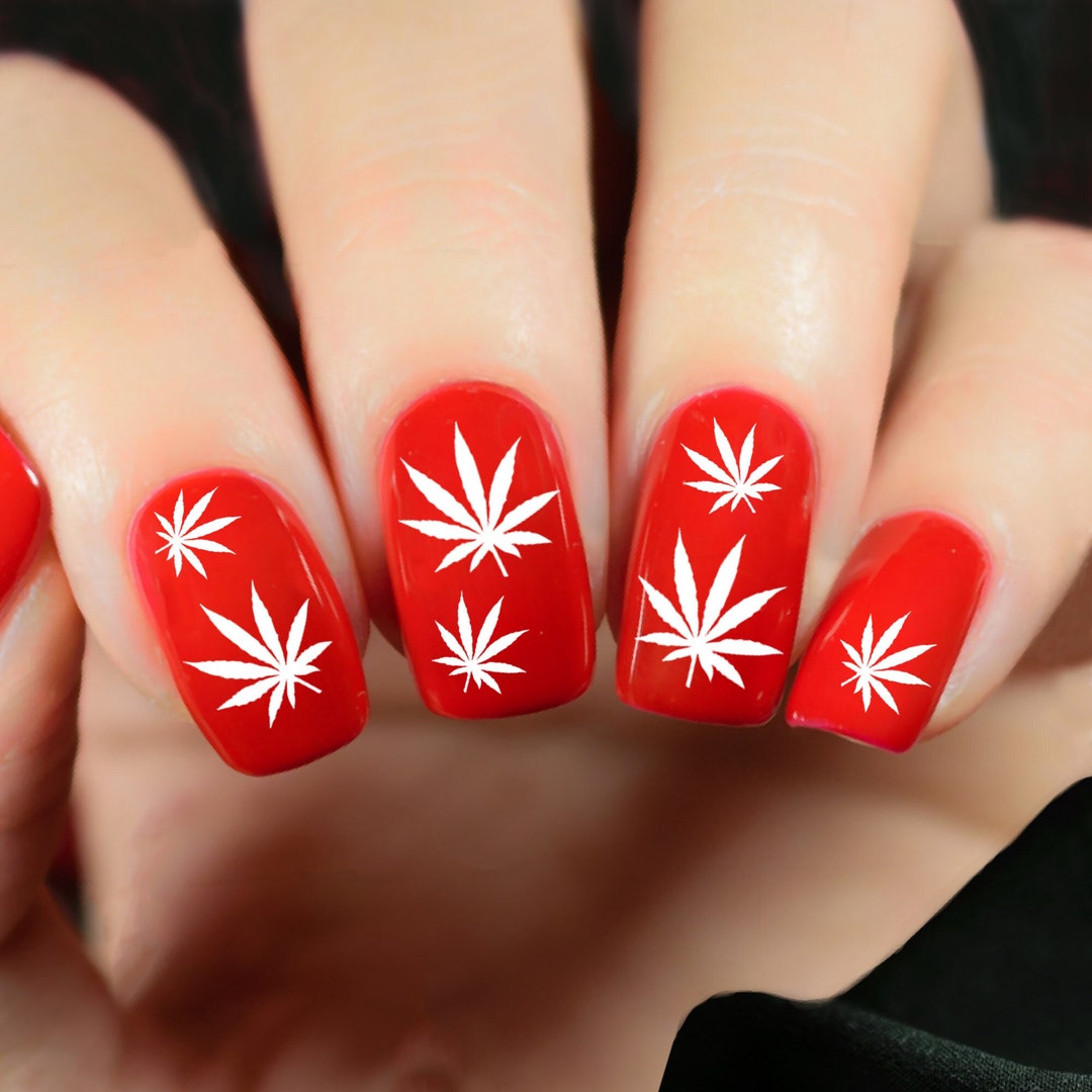 Pot Leaf Snow Flakes Nail Decals 62 WHITE Waterslide Transfers ...
