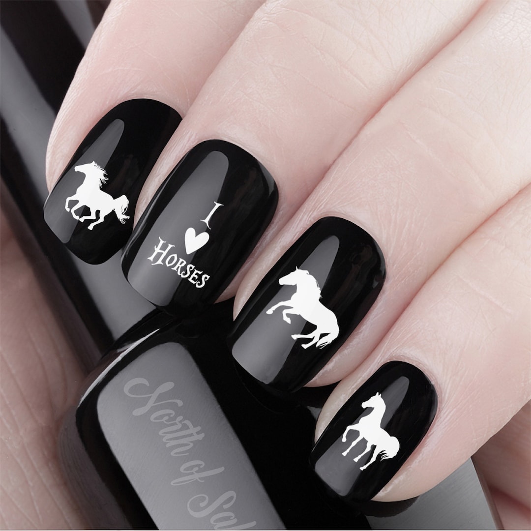 WHITE HORSES Nail Decals Waterslide 48 SILHOUETTES Black - Etsy