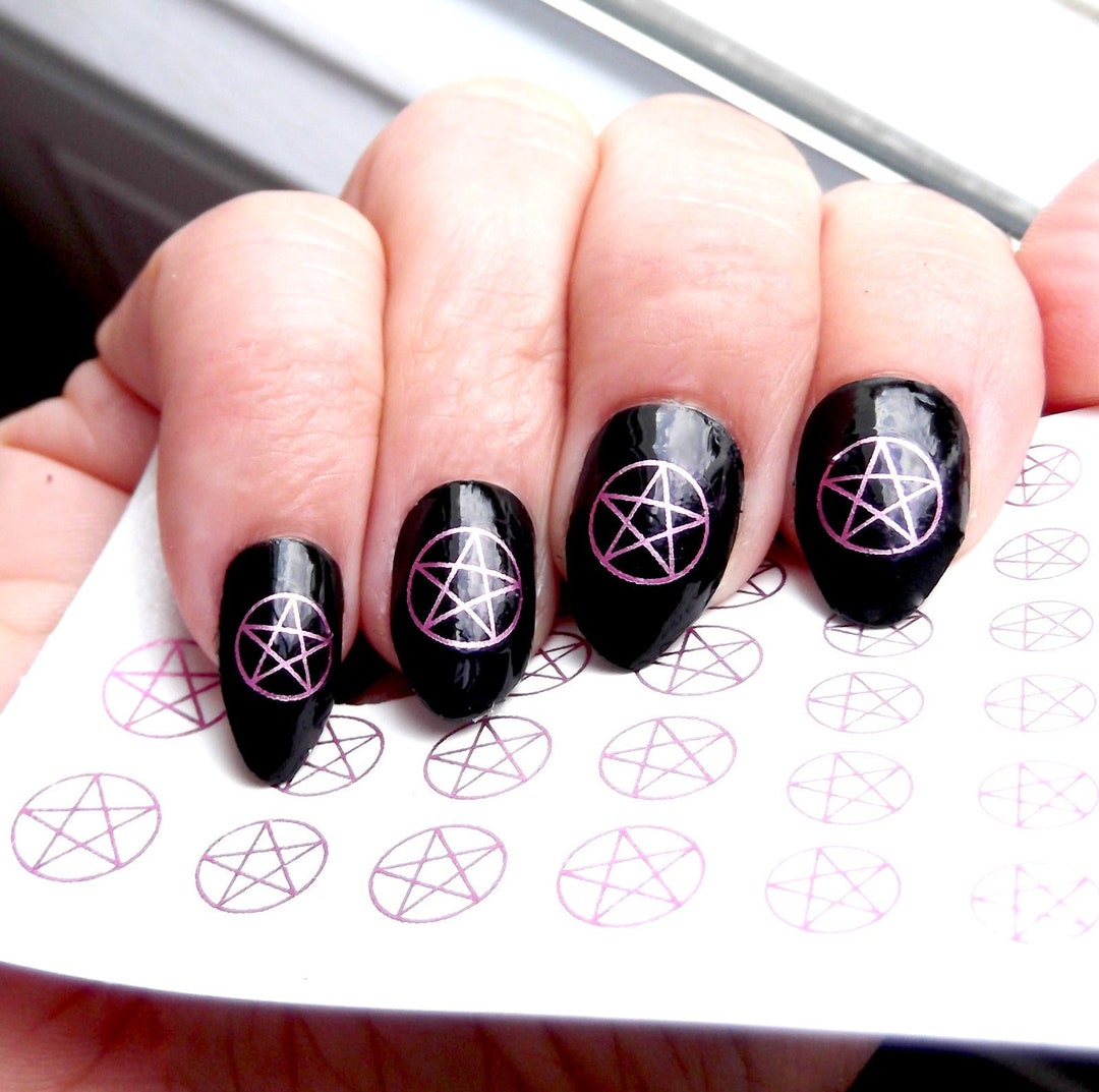 PINK PENTACLE Nail Decals | 31 Pink Metallic Waterslide | Pentagrams ...