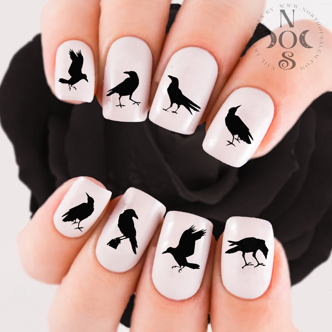 RAVEN Nail Decals Black CROWS Nail Art MEGAPACK Edgar Allen Poe Gothic ...