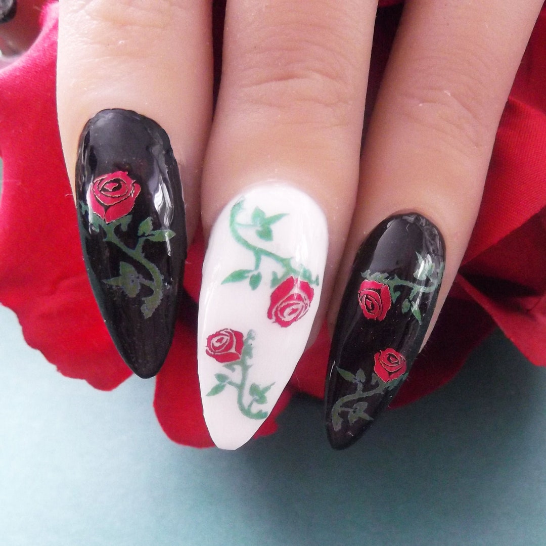 RED ROSES Nail Art 44 Waterslide Decals Metallic Red Rose - Etsy España