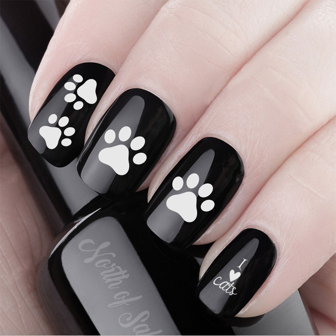PAW PRINTS Nail Decals | 48 WHITE Waterslides | Cat Tracks, White Cat ...