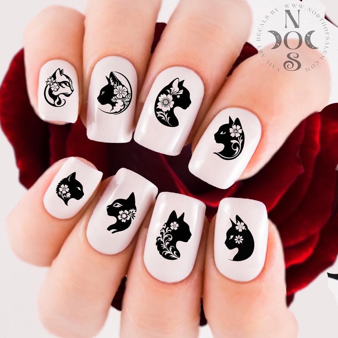 BLACK CATS Nail Decals | 51 Pretty Cat Waterslides Nail Art | Cat Mom ...