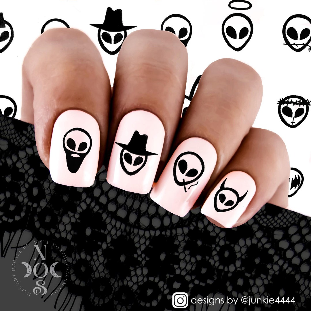 ALIEN FACES Nail Art Decals Cute Alien Incognito Disguises Water Nail ...