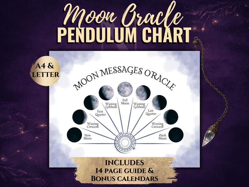 Moon Phase Pendulum Board Dowsing Chart + Oracle Guide | Lunar Ritual ...