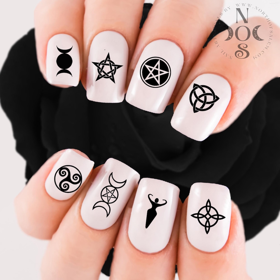WICCAN Nail Decals | 57 BLACK Waterslide Symbols | Occult, Pentacle ...