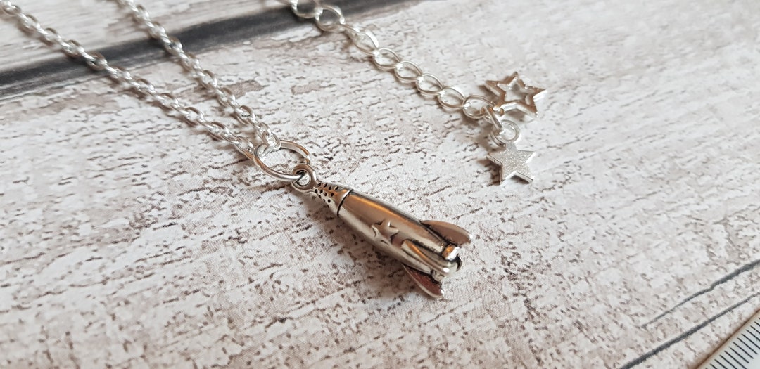 Rocket Charm Necklace Spaceship Pendant Necklace 16 18 or 20 - Etsy