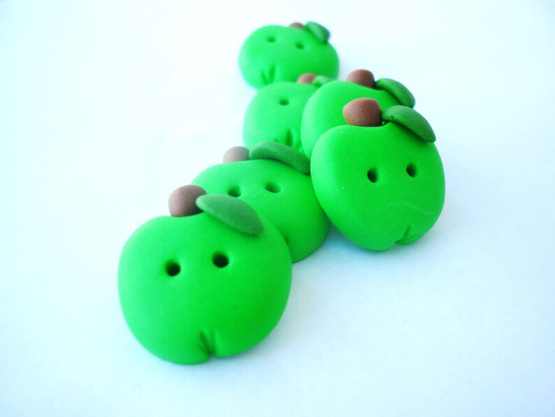 Green apple shaped button handmade with polymer clay | Etsy