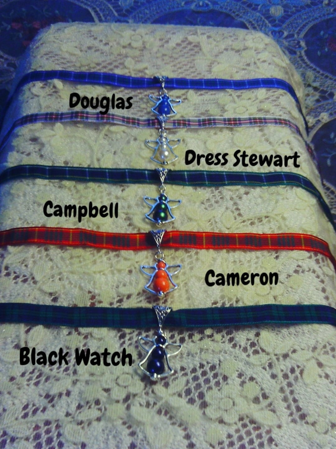 Tartan Guardian Angel Chokers Featuring Swarovski Pearls Tartan Ribbon ...
