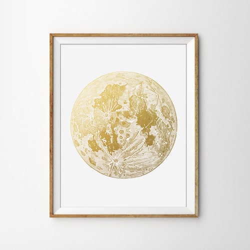 Moon Gold Foil Print Moon Gold Print Moon Print in Gold | Etsy