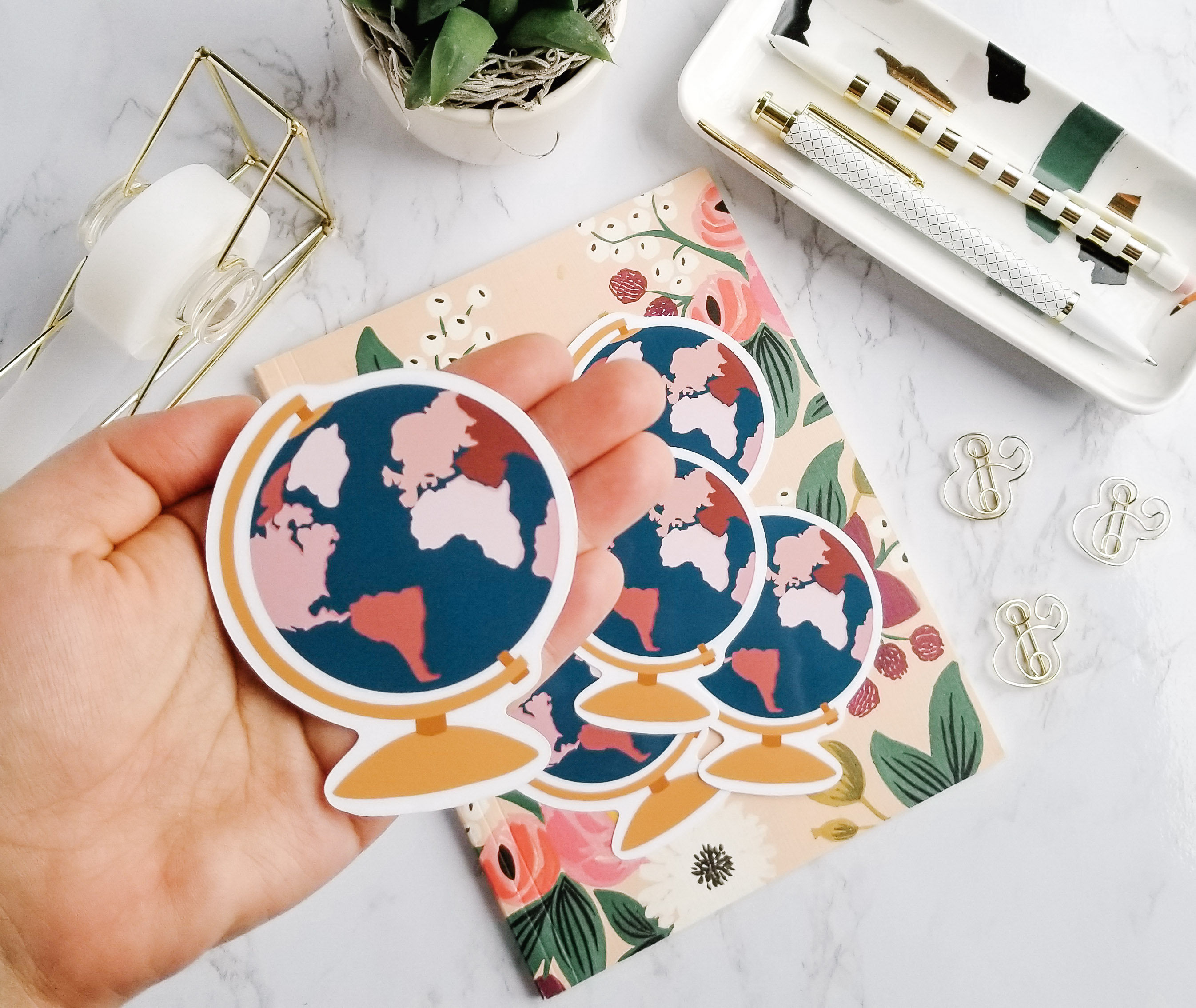 Globe Sticker Earth Sticker Cute Travel Sticker Illustrated | Etsy