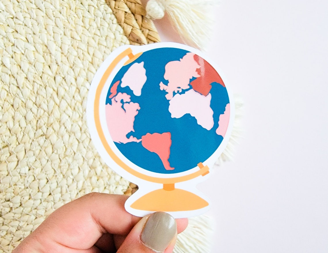 Globe Sticker Earth Sticker Cute Travel Sticker Illustrated | Etsy