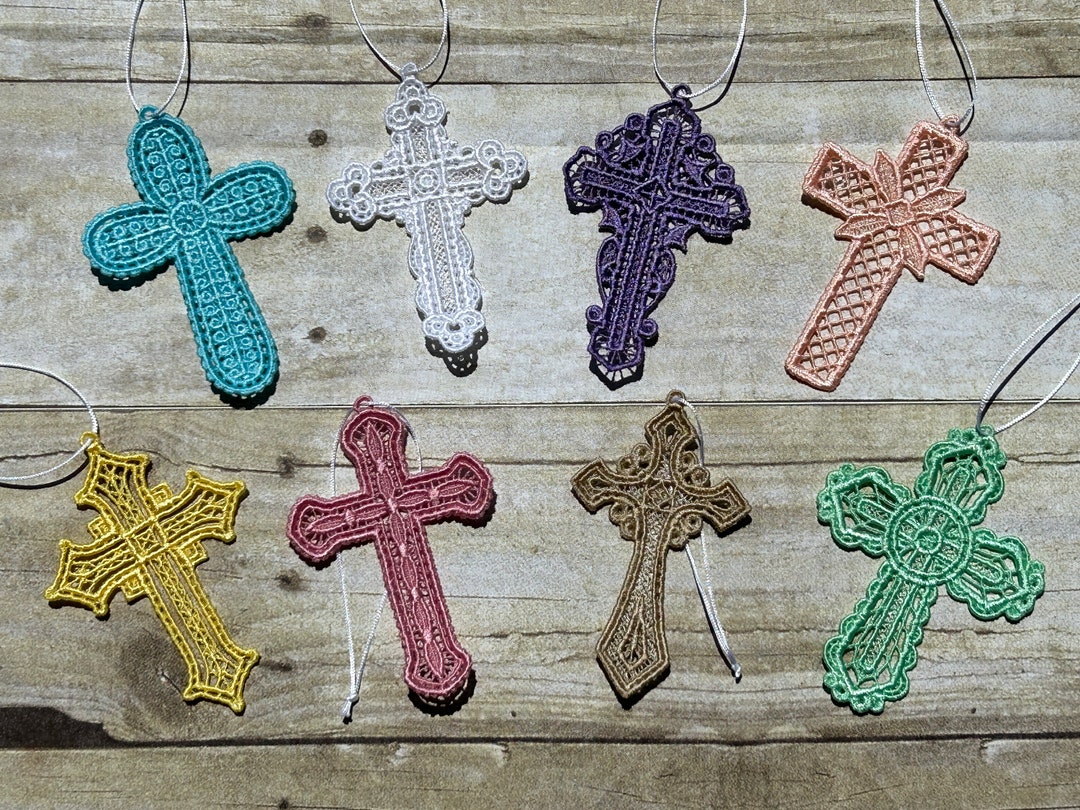 Embroidered FSL Free Standing Lace Cross Ornaments Set of 8 - Etsy