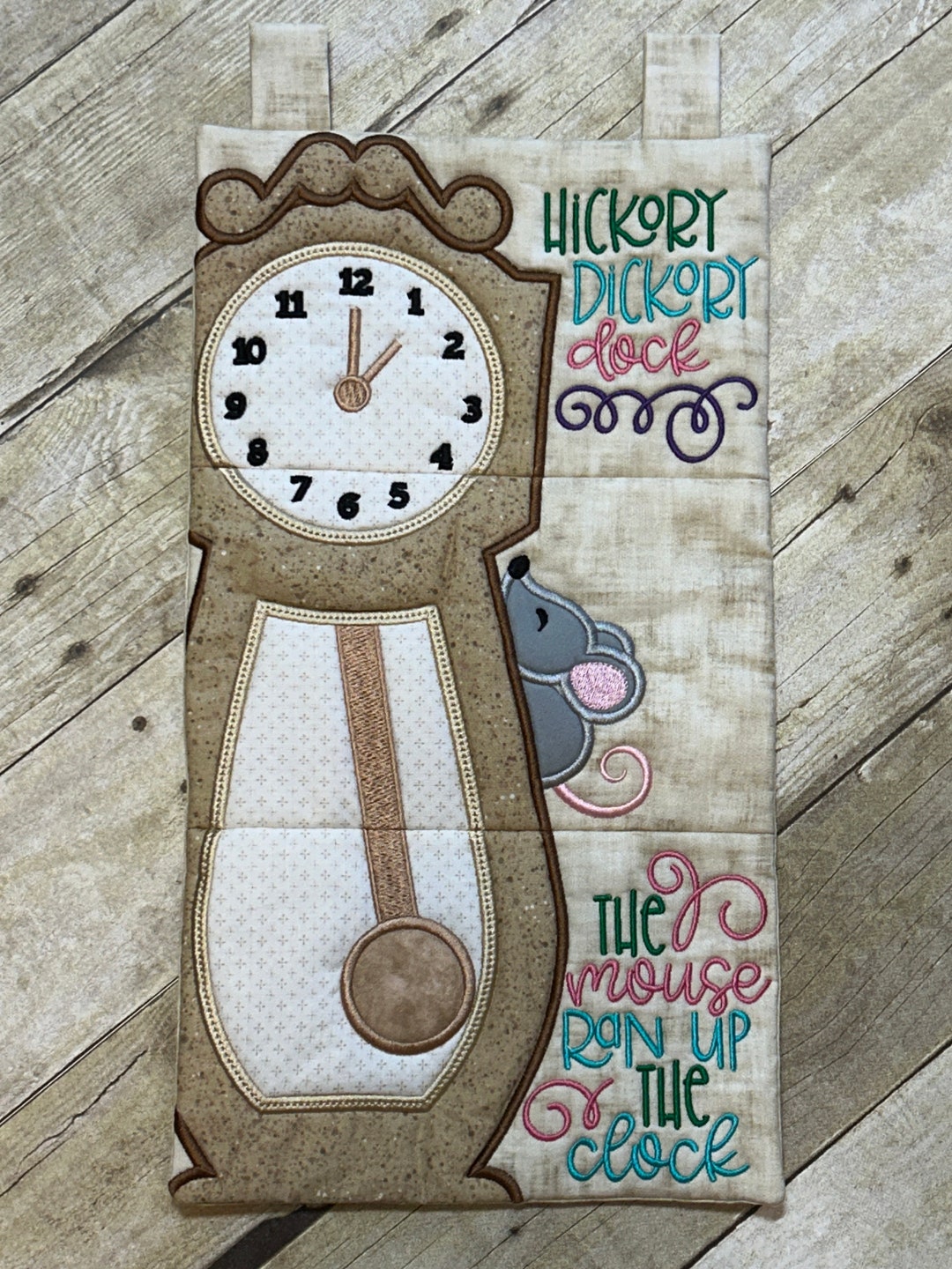 Hickory Dickory Dock Nursery Rhyme Wall Hanging Embroidered 9" X 16 ...