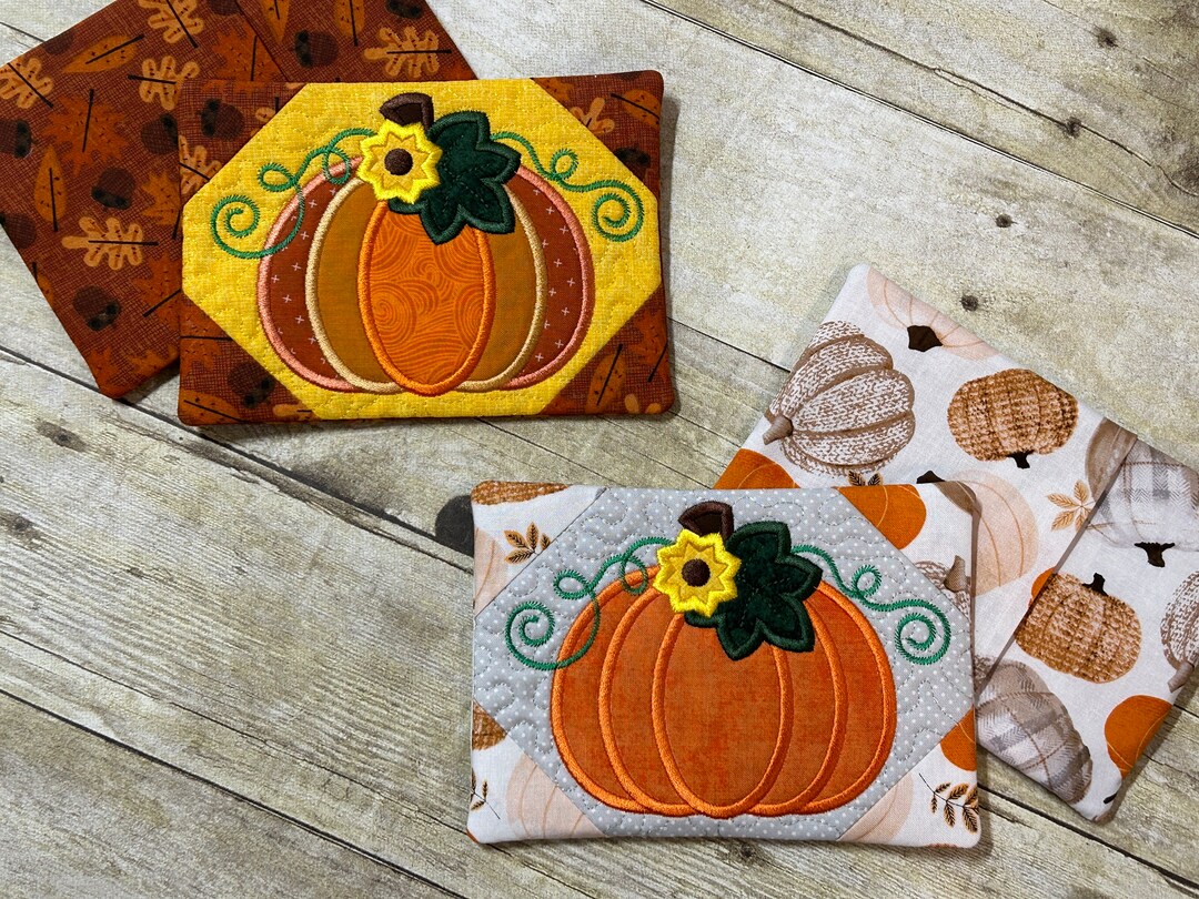 Chunky Pumpkin Mug Rug--mug Rug, Embroidered, Quilted--makes a Great ...