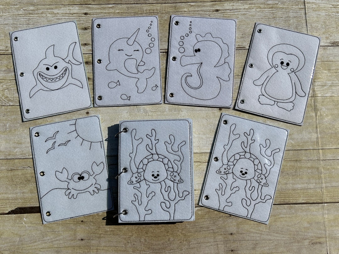 6 Sea Animals Reusable Coloring Pages, Busy Book, Quiet Book, Dry Erase ...
