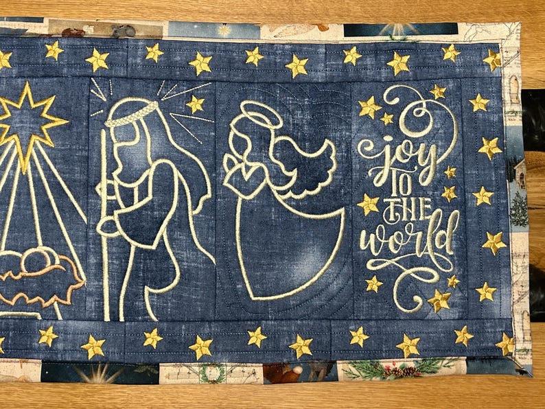 Nativity Table Runner, 33" X 11 13/4" Machine Embroidered, Handmade - Etsy