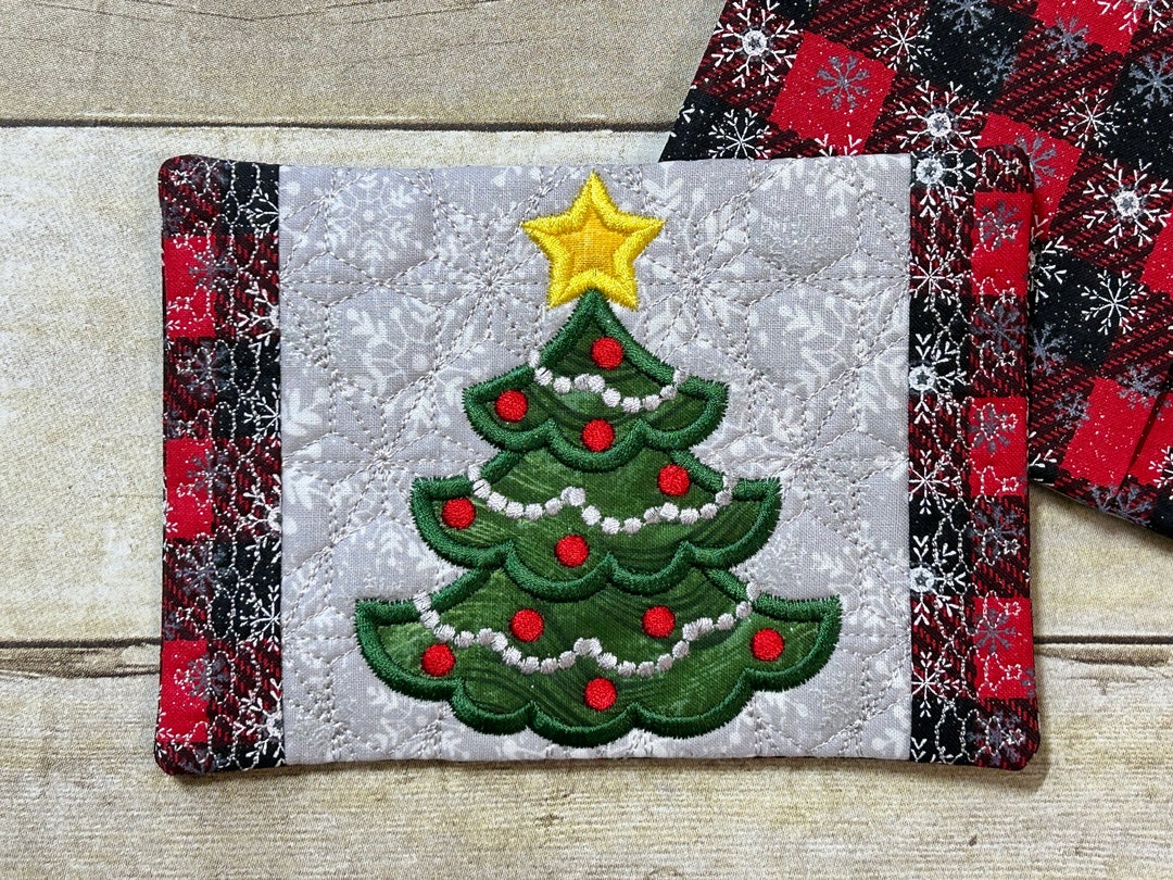 Christmas Tree Mug Rug--mug Rug, Embroidered, Quilted--makes a Great ...