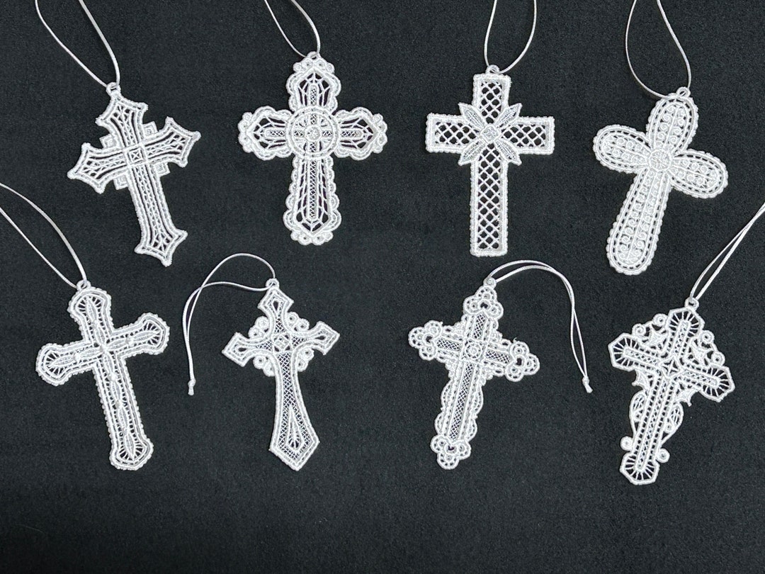 Embroidered FSL Free Standing Lace Cross Ornaments Set of 8 - Etsy