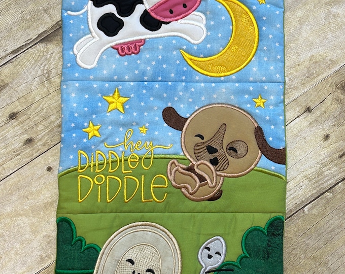 Hey Diddle Diddle Nursery Rhyme Wall Hanging Embroidered 9 1/4 X 16 ...