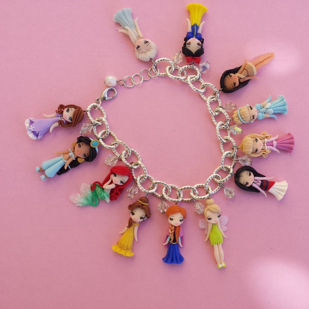 Bracelet With Disney Princesses in Fimo, Polymer Clay - Etsy