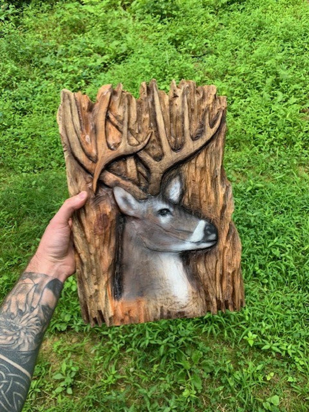 Wood Carving Deer Chainsaw Carving Deer Antlers Wood Wall Art Decor ...