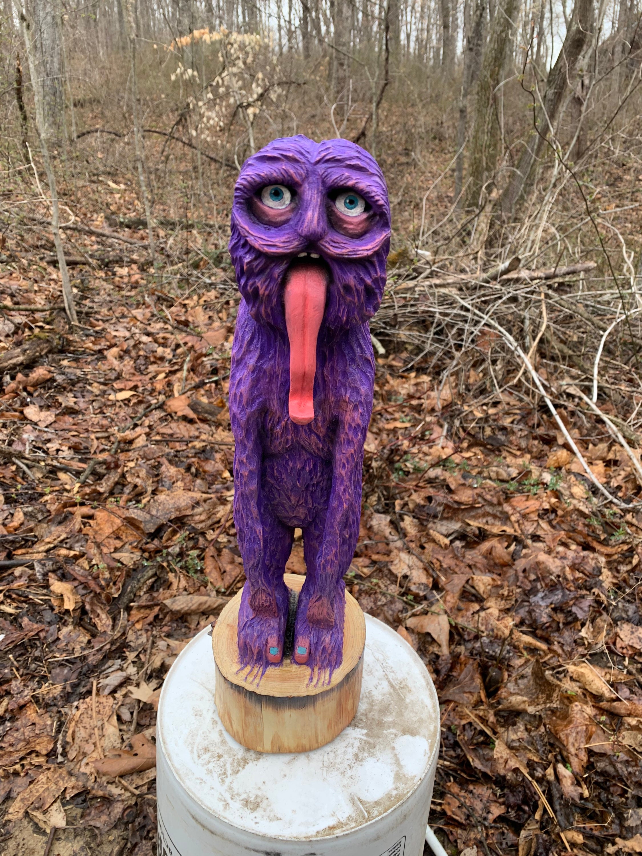 Chainsaw Carving Monster Wood Carving Purple Monster Wood T For Him Wood Sculpture Artist
