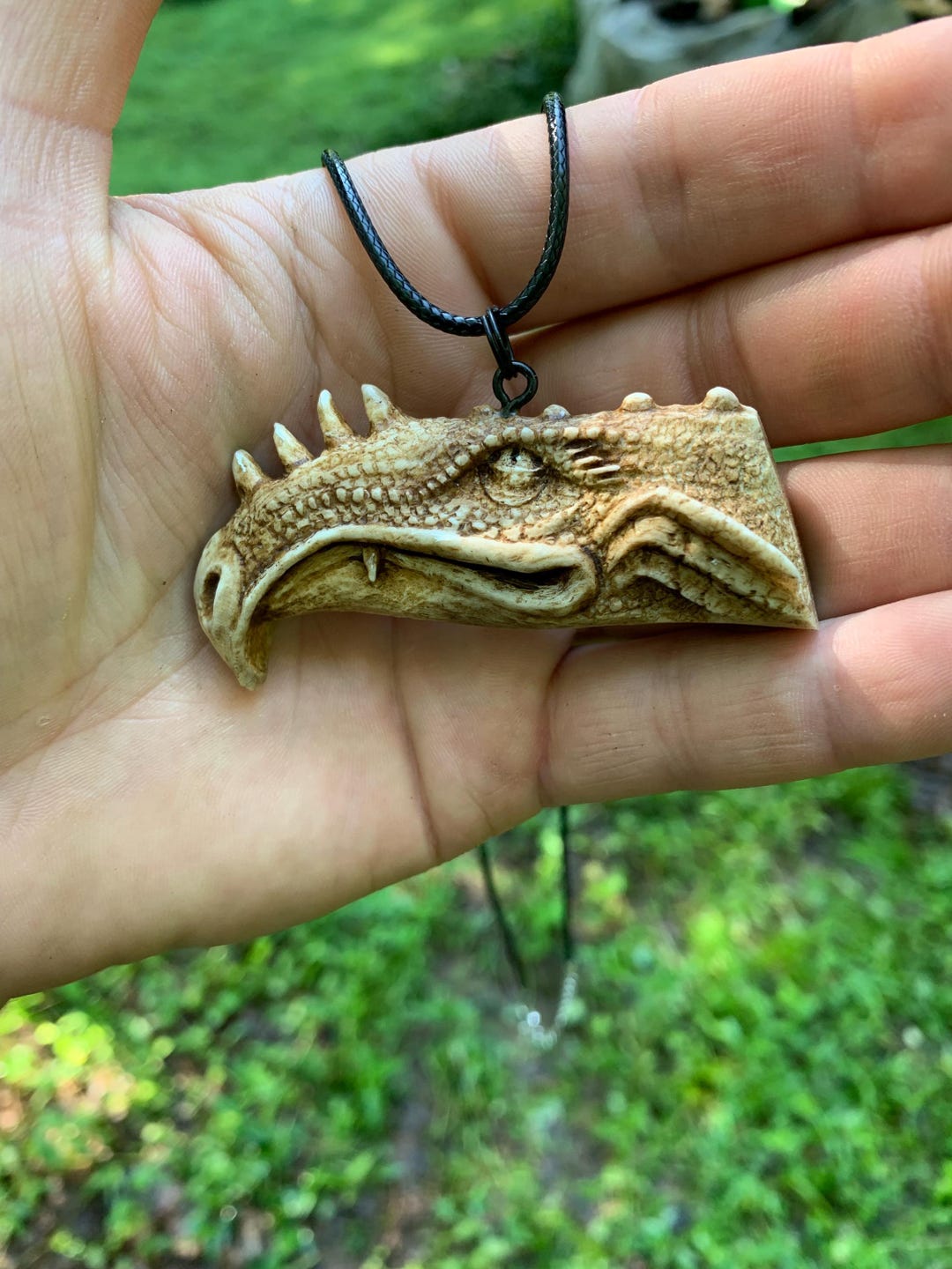 Dragon Antler Carving Necklace Bone Carving of a Dragon Hand Carved ...