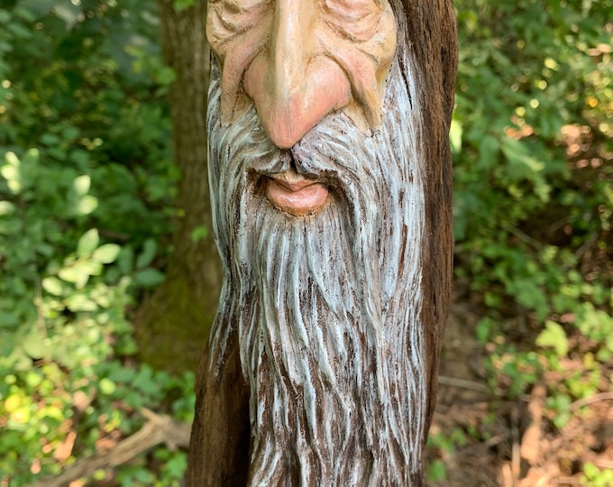 Driftwood Carving of a Face Wizard Hand Carved Art by Josh Carte Made ...