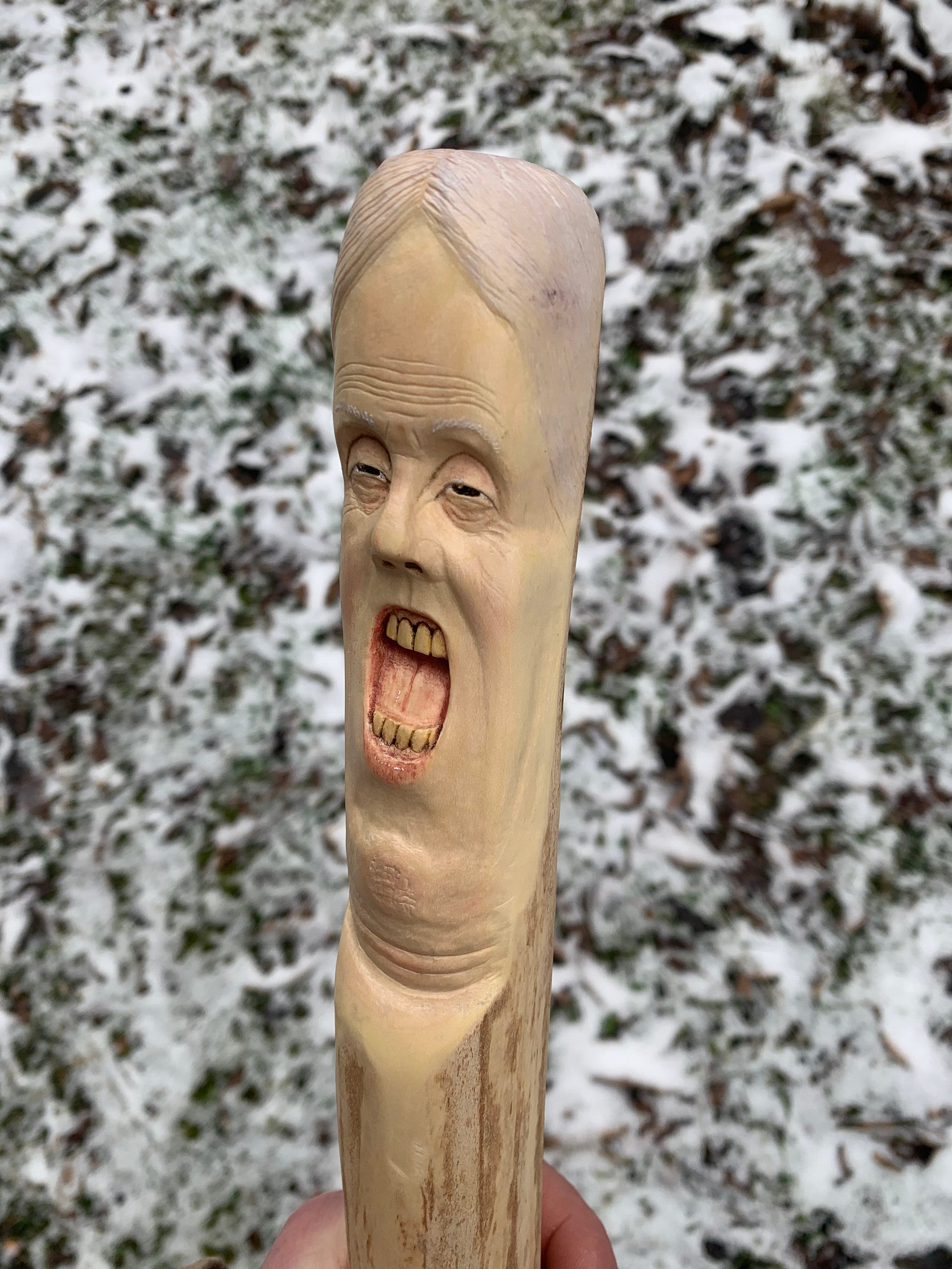 Walking Stick, Wood Carving, Carving of a Face, Hand Carved Wood Art ...