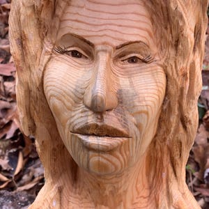Hand Carved Pine Wood Woman Bust Sculpture - "slay, Queen" Chainsaw ...