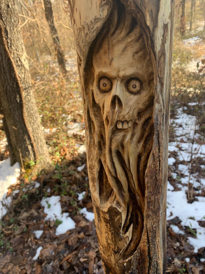 Skull Wood Carving Macabre Dark Art Hand Carved Wood Wall Art Carving ...