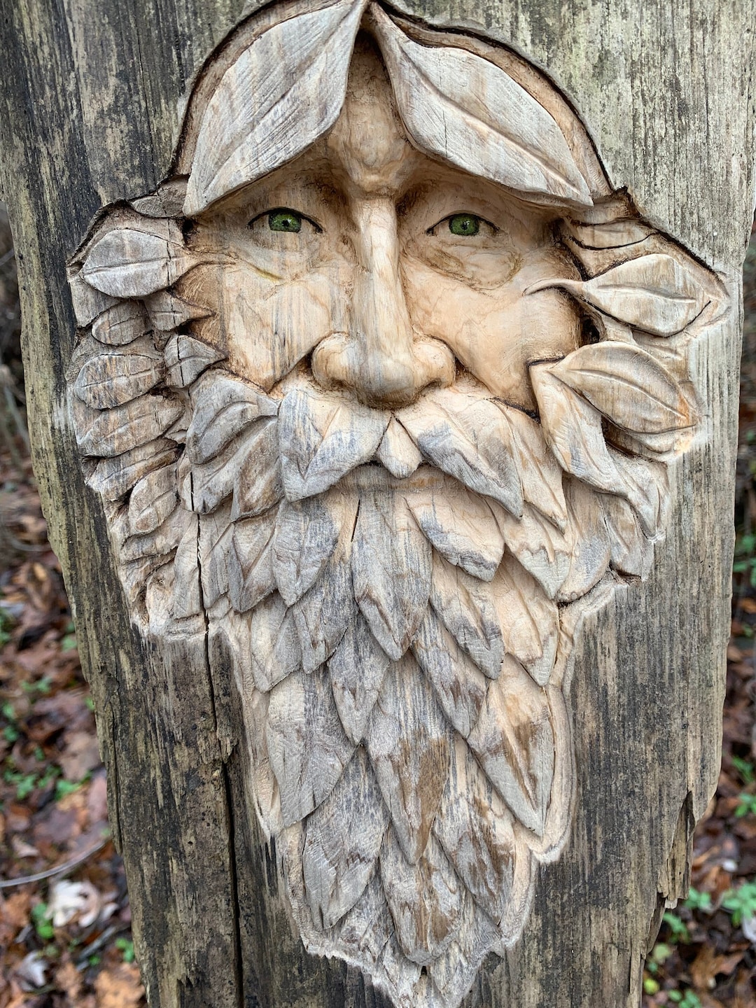 Green Man Wood Carving Sculpture Handmade Woodwork Wall Art Decor ...